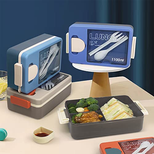 Bento Box For Adults, 3 Compartment Bento Box Lunch Box Leak Proof, Bento Box With Sauce Container, 1100ml Modern Bento Box With Utensils, BPA-Free/Microwave/Dishwasher Safe Bento Box