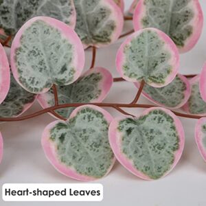 Briful Fake Plants 16'' Artificial String of Hearts Plants with Ceramic Pot Faux Pink White Ceropegia Woodii Succulent Plant for Home Bedroom Table Shelf Office Hotel Decor