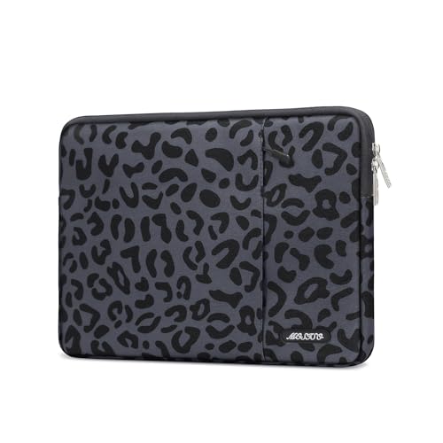 MOSISO Laptop Sleeve Case Compatible with MacBook Air/Pro, 13-13.3 inch Notebook, Compatible with MacBook Pro 14 inch 2023-2021 A2779 M2 A2442 M1, Leopard Grain Polyester Vertical Bag with Pocket