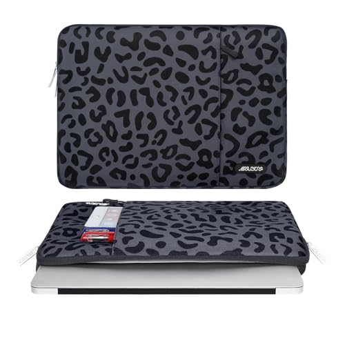 MOSISO Laptop Sleeve Case Compatible with MacBook Air/Pro, 13-13.3 inch Notebook, Compatible with MacBook Pro 14 inch 2023-2021 A2779 M2 A2442 M1, Leopard Grain Polyester Vertical Bag with Pocket