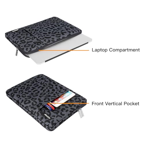 MOSISO Laptop Sleeve Case Compatible with MacBook Air/Pro, 13-13.3 inch Notebook, Compatible with MacBook Pro 14 inch 2023-2021 A2779 M2 A2442 M1, Leopard Grain Polyester Vertical Bag with Pocket