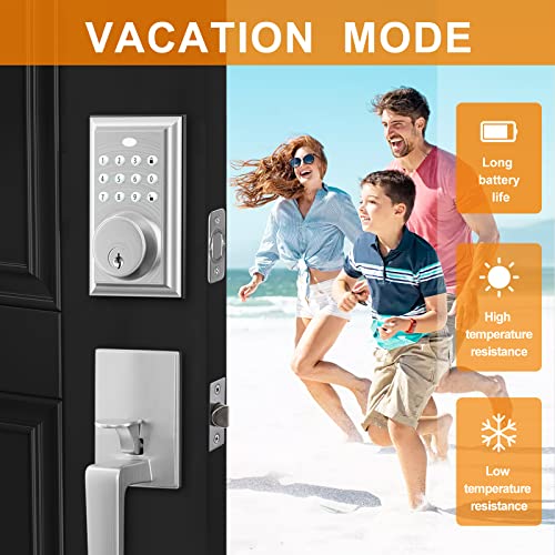 Natsukage Electronic Keypad Deadbolt, Keyless Entry Door Lock with Handle, Front Door Lock Set, Auto Lock, 1-Touch Locking, 50 User Codes, Low Battery Alert, Easy Installation， Satin Nickel