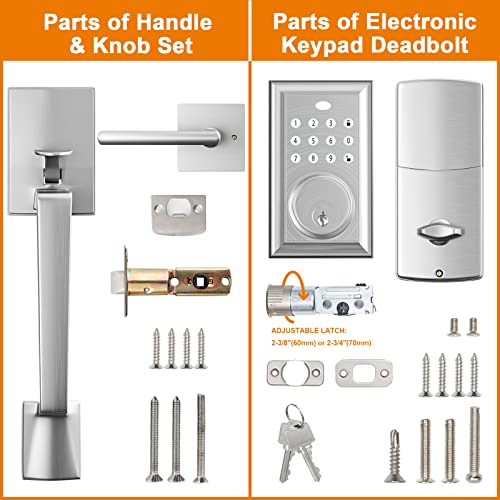 Natsukage Electronic Keypad Deadbolt, Keyless Entry Door Lock with Handle, Front Door Lock Set, Auto Lock, 1-Touch Locking, 50 User Codes, Low Battery Alert, Easy Installation， Satin Nickel