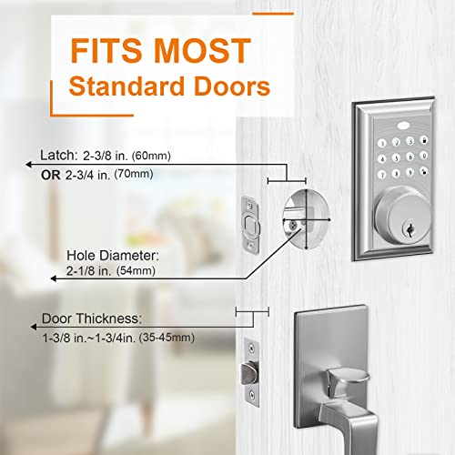 Natsukage Electronic Keypad Deadbolt, Keyless Entry Door Lock with Handle, Front Door Lock Set, Auto Lock, 1-Touch Locking, 50 User Codes, Low Battery Alert, Easy Installation， Satin Nickel