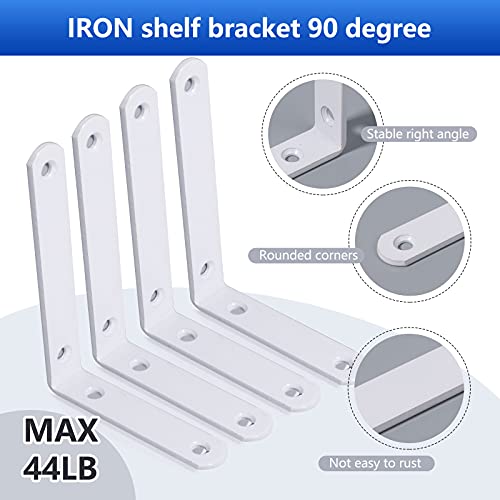 4 Pcs Shelf Bracket,5 Inch White Floating Shelf Bracket Heavy Duty Meta Walll L Bracket for Floating Shelf Bracket - Wall Mounted Support for DIY with Screws