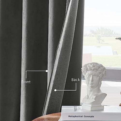 UlikTree Velvet Curtains Dark Grey 2 Pack - Soft Thickened Velvet Blackout Drapes with Grommet Top, Luxury Darkening Curtain Panels Window Deaor for Living Room Bedroom, W 52 x L 72 inch