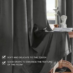 UlikTree Velvet Curtains Dark Grey 2 Pack - Soft Thickened Velvet Blackout Drapes with Grommet Top, Luxury Darkening Curtain Panels Window Deaor for Living Room Bedroom, W 52 x L 72 inch