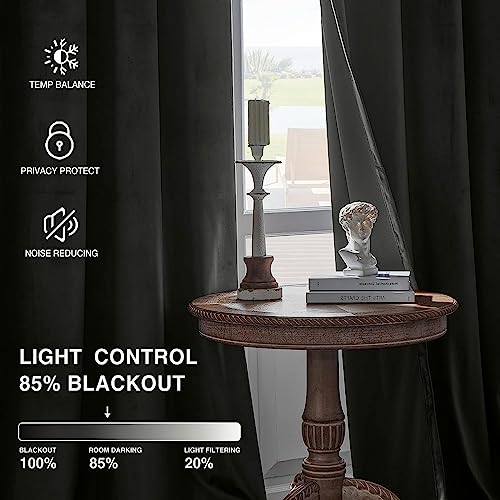 UlikTree Velvet Curtains Dark Grey 2 Pack - Soft Thickened Velvet Blackout Drapes with Grommet Top, Luxury Darkening Curtain Panels Window Deaor for Living Room Bedroom, W 52 x L 72 inch