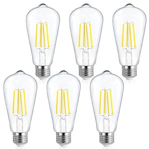 kecoreay led edison bulb 5000k daylight white,7w 850lum light bulbs 60 watt equivalent, e26 standard base edison led bulbs,antique st58 filament light bulb,high cri 85+,non dimmable,6 packs