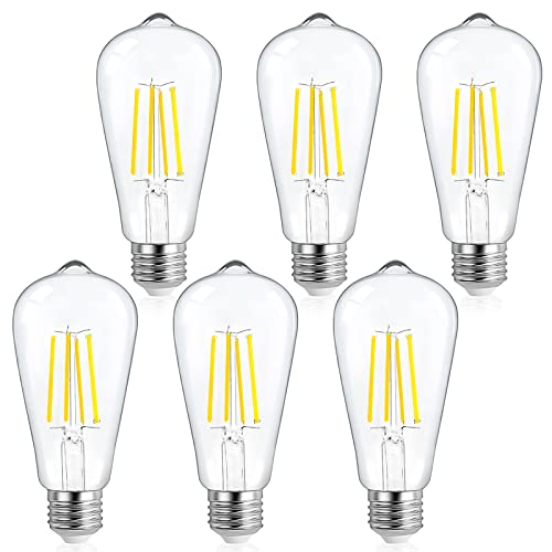 Kecoreay LED Edison Bulb 5000K Daylight White,7W 850Lum Light Bulbs 60 Watt Equivalent, E26 Standard Base Edison LED Bulbs,Antique ST58 Filament Light Bulb,High CRI 85+,Non Dimmable,6 Packs