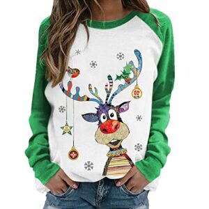 dolkfu women's funny reindeer sweatshirts ugly christmas hoodie pullover tops long sleeve crewneck sweatshirt shirts xmas outfits white #6