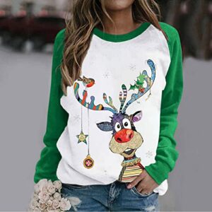 DOLKFU Women's Funny Reindeer Sweatshirts Ugly Christmas Hoodie Pullover Tops Long Sleeve Crewneck Sweatshirt Shirts Xmas Outfits White #6