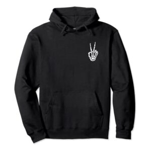 Funny Halloween Skeleton Peace Sign Pullover Hoodie