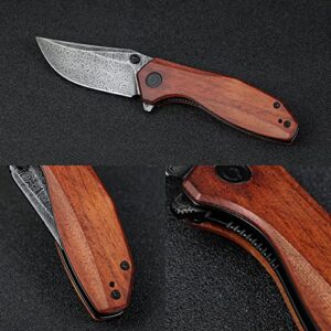 CIVIVI ODD 22 Pocket Knife for EDC, Tuffknives 2.97 inch Damascus Blade Cuibourtia Wood Handle with Thumb Stud and Reversible Pocket Clip, Folding Knife for Utility Hiking Camping Fishing Work Outdoor C21032-DS1