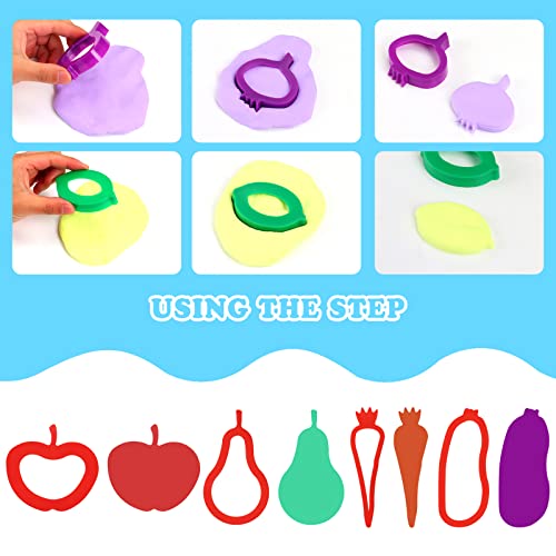 Oun Nana Play Dough Tools, 18 PCS Playdough Accessories Various Shape Fruit and Vegetable Molds, Playdough Rollers and Cutters(Random Color)