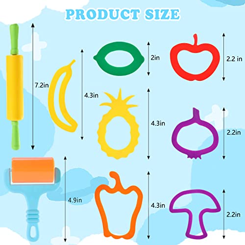 Oun Nana Play Dough Tools, 18 PCS Playdough Accessories Various Shape Fruit and Vegetable Molds, Playdough Rollers and Cutters(Random Color)