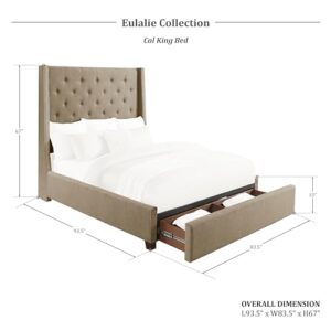 Lexicon Eulalie Upholstered Platform Bed with Storage, Cal King, Brown