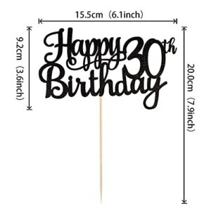 1 PCS Happy 30th Birthday Cake Topper Glitter Cheers to 30 Years Birthday Cake Pick 30 Fabulous Cake Decoration for Happy 30th Birthday Anniversary Party Decorations Supplies Black