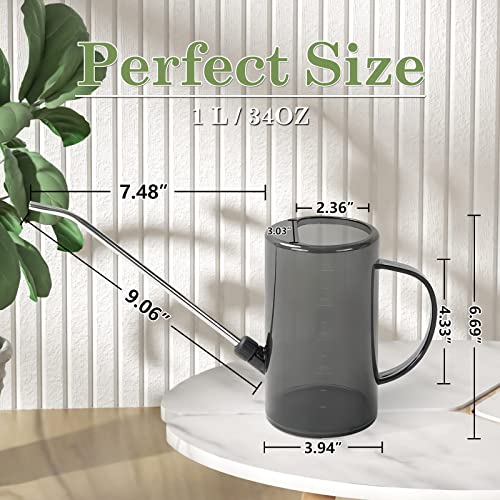 Qilebi Small Watering Can with Stainless Steel Long Spout for Indoor/ House Plant Flowers Garden 1L/34oz