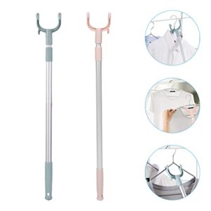 Beavorty Clothesline Outdoor 2pcs Telescoping Clothesline Retractable Clothesline Rod Clothes Reaching Rods Adjustable Reaching Pole Hanger Extend Utility Pole Hook Metal Hangers