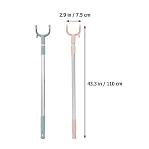 Beavorty Clothesline Outdoor 2pcs Telescoping Clothesline Retractable Clothesline Rod Clothes Reaching Rods Adjustable Reaching Pole Hanger Extend Utility Pole Hook Metal Hangers