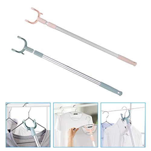 Beavorty Clothesline Outdoor 2pcs Telescoping Clothesline Retractable Clothesline Rod Clothes Reaching Rods Adjustable Reaching Pole Hanger Extend Utility Pole Hook Metal Hangers