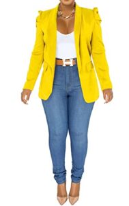 womens casual blazers open front puff long sleeve lapel work office blazers bussiness jackets suit coat yellow xx-large