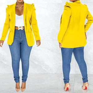 Womens Casual Blazers Open Front Puff Long Sleeve Lapel Work Office Blazers Bussiness Jackets Suit Coat Yellow XX-Large