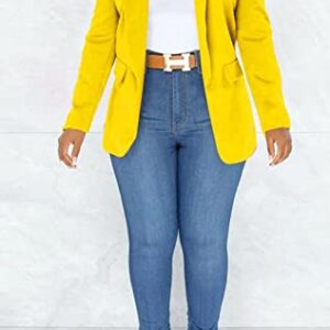 Womens Casual Blazers Open Front Puff Long Sleeve Lapel Work Office Blazers Bussiness Jackets Suit Coat Yellow XX-Large