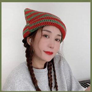 Fairy Grunge Crochet Hats Y2K Cat Ears Knitted Slouchy Beanies Alt Headwear Accessories (Black,M(56-58cm))