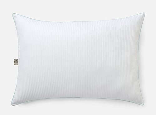 MARTHA STEWART Down Alternative Bed Queen Pillows Set Of 2, Cooling Hotel Pillow, Memory Foam-Like Fiber Fill, Premium Side Sleeper Dorm Pillows For Adults, Pressure Relieving, Dobby Stripe, White