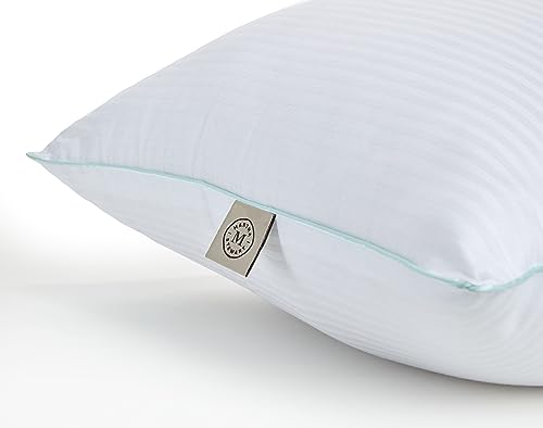 MARTHA STEWART Down Alternative Bed Queen Pillows Set Of 2, Cooling Hotel Pillow, Memory Foam-Like Fiber Fill, Premium Side Sleeper Dorm Pillows For Adults, Pressure Relieving, Dobby Stripe, White