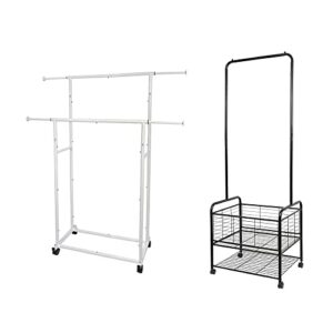 fishat simple double rod garment rack & laundry hamper butler cart basket