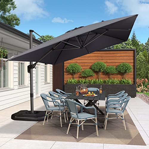 PURPLE LEAF 10' X 13' Patio Umbrella Outdoor Cantilever Rectangle Umbrella Aluminum Offset Umbrella with 360-degree Rotation for Garden Deck Pool Patio, Grey