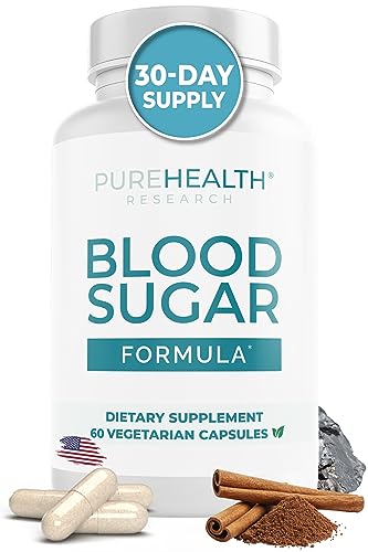 PUREHEALTH RESEARCH Glucose Balance Supplement - Blood Glucose Blend with Vitamin C, Magnesium, and Berberine for Men & Women, Increase Energy & Focus, Non-GMO, 60 Count