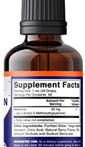 Vitamatic 2 Packs Melatonin 20mg Liquid Drops - 2 Fluid Ounce (59ml) - Natural Berry Flavor - for Adults - Non-GMO - Vegetarian Supplement