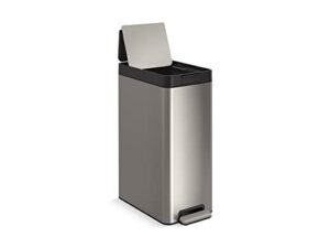 kohler 23826-st 13 gallon elongated hands-free step can, trash can with soft-close and foot pedal, quiet close lid, stainless steel