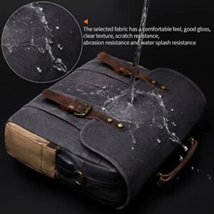 BOVIP 15.6 inches Vintage Mens Messenger Bag Water Resistant Genuine Leather Canvas Satchel Shoulder Bag Briefcase Laptop Bag with USB Charging,Headset Port,Dark Gray