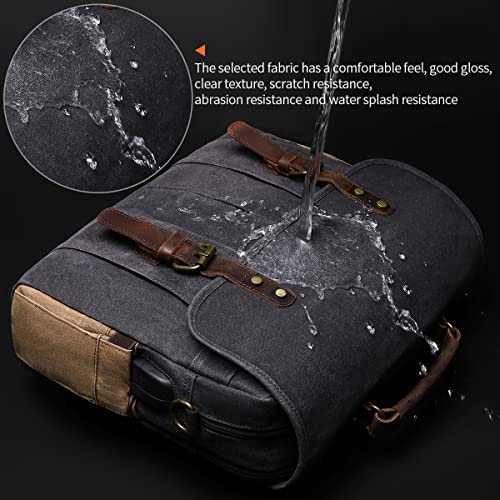 BOVIP 15.6 inches Vintage Mens Messenger Bag Water Resistant Genuine Leather Canvas Satchel Shoulder Bag Briefcase Laptop Bag with USB Charging,Headset Port,Dark Gray