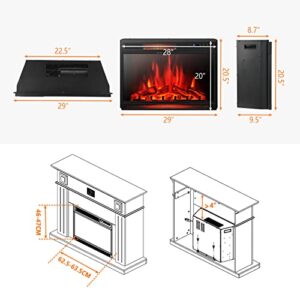 28 Inch Electric Fireplace with LED Realistic Flame Effect, Small Fireplace Insert with Remote 0.5H to 6H Timer Safety Overheat Protection, Fireplace Heater for Living Room Home Office, 1350W/900W