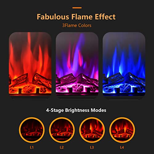 28 Inch Electric Fireplace with LED Realistic Flame Effect, Small Fireplace Insert with Remote 0.5H to 6H Timer Safety Overheat Protection, Fireplace Heater for Living Room Home Office, 1350W/900W