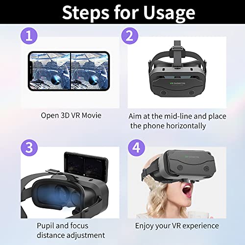 VR Headset Compatible with iPhone & Android Phone Within 4.7-7.2inch Display Screen- Universal Virtual Reality Goggles- Soft & Comfortable New 3D Glasses (G13-Black)