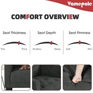 VAMEPOLE Sofa Couch, 62" Small Loveseat Couches w/2 USB Charger Ports & 2 Cup Holders for Living Room Furniture, Tufted Upholstered Comfortable Love Seat, Small Couches for Small Spaces (Dark Grey)