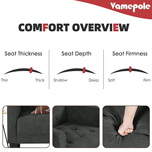 VAMEPOLE Sofa Couch, 62" Small Loveseat Couches w/2 USB Charger Ports & 2 Cup Holders for Living Room Furniture, Tufted Upholstered Comfortable Love Seat, Small Couches for Small Spaces (Dark Grey)