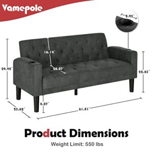 VAMEPOLE Sofa Couch, 62" Small Loveseat Couches w/2 USB Charger Ports & 2 Cup Holders for Living Room Furniture, Tufted Upholstered Comfortable Love Seat, Small Couches for Small Spaces (Dark Grey)