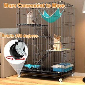 Goyappin Foldable Cat Cage, 46 Inch 3-Tier Large Kennel Enclosure with 4 Wheels, 2 Doors, 2 Ladders, 1 Hammock, 1 Pumpkin Nest, 1 Tray, Indoor Outdoor Pet Playpen