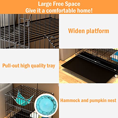 Goyappin Foldable Cat Cage, 46 Inch 3-Tier Large Kennel Enclosure with 4 Wheels, 2 Doors, 2 Ladders, 1 Hammock, 1 Pumpkin Nest, 1 Tray, Indoor Outdoor Pet Playpen