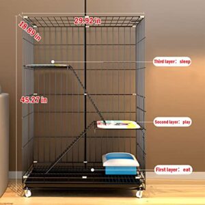 Goyappin Foldable Cat Cage, 46 Inch 3-Tier Large Kennel Enclosure with 4 Wheels, 2 Doors, 2 Ladders, 1 Hammock, 1 Pumpkin Nest, 1 Tray, Indoor Outdoor Pet Playpen