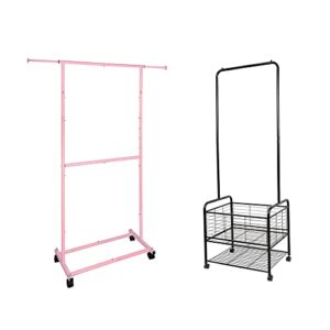 fishat pink simple garment rack & laundry hamper butler cart basket