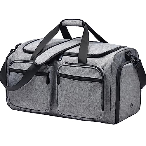 Duffle Bag for Men Travel, Large Duffle Bag Women Travel with Shoe Compartment Carry On Duffel Bag Waterproof 22 inch 50L Grey